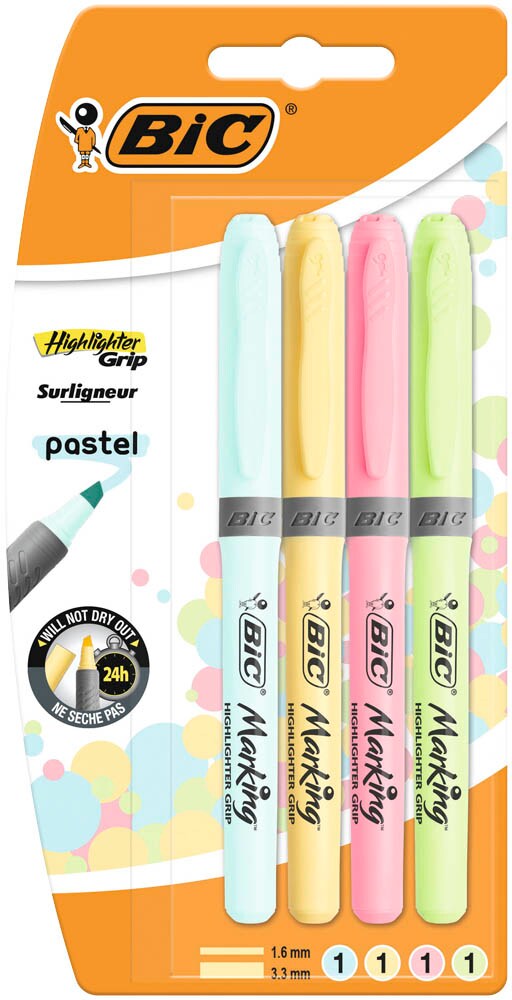 BIC Highlighter Grip Pastel Textmarker farbsortiert, 4 St. | office ...