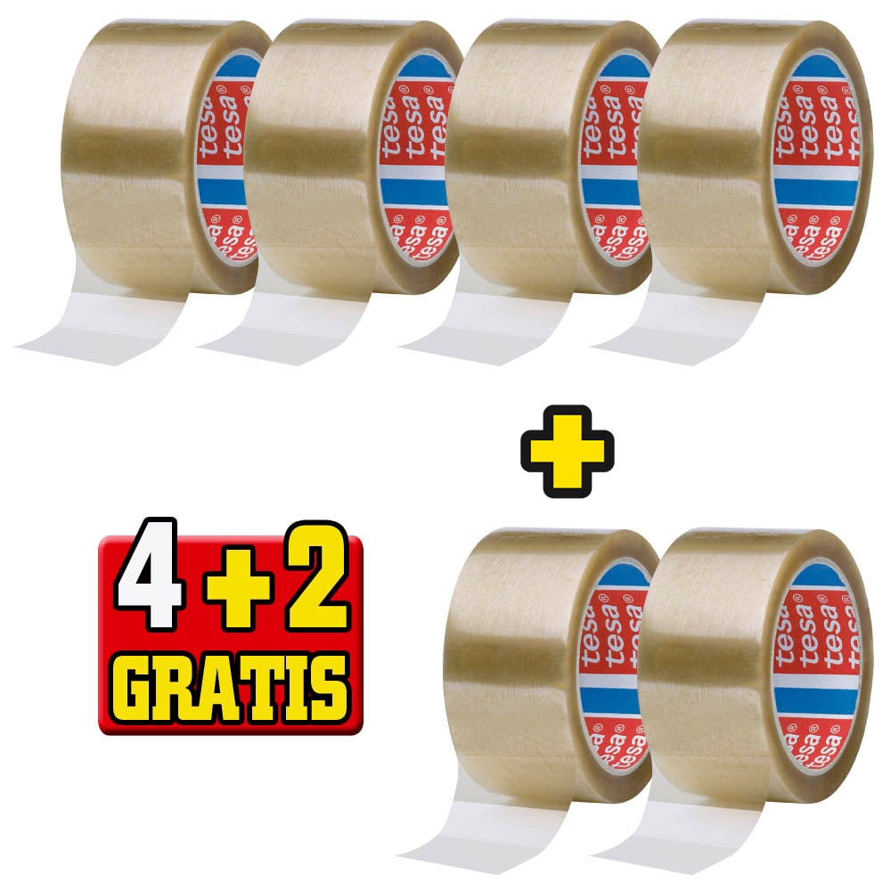 4 + 2 GRATIS: tesa Packband 4089 transparent 50,0 mm x 66,0 m 4 Rollen ...