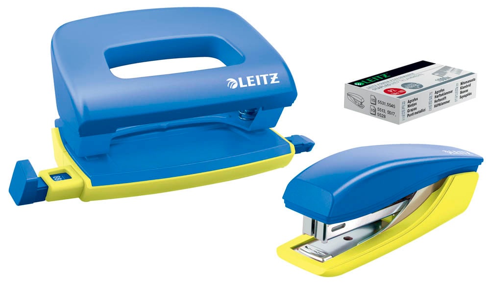 LEITZ Locher und Heftgeräte Set Urban Chic blau/gelb | office discount