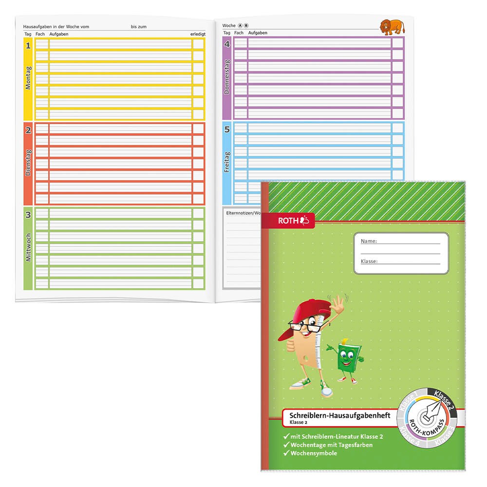 ROTH Hausaufgabenheft Kompass 2. Klasse liniert DIN A4 ohne Rand, 48 Blatt, 1 St. | office discount