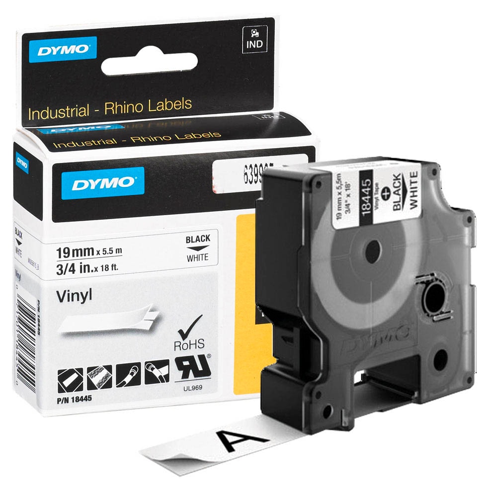 DYMO Schriftband RHINO 18445, 19 mm, schwarz auf weiß, 1 St. | office ...