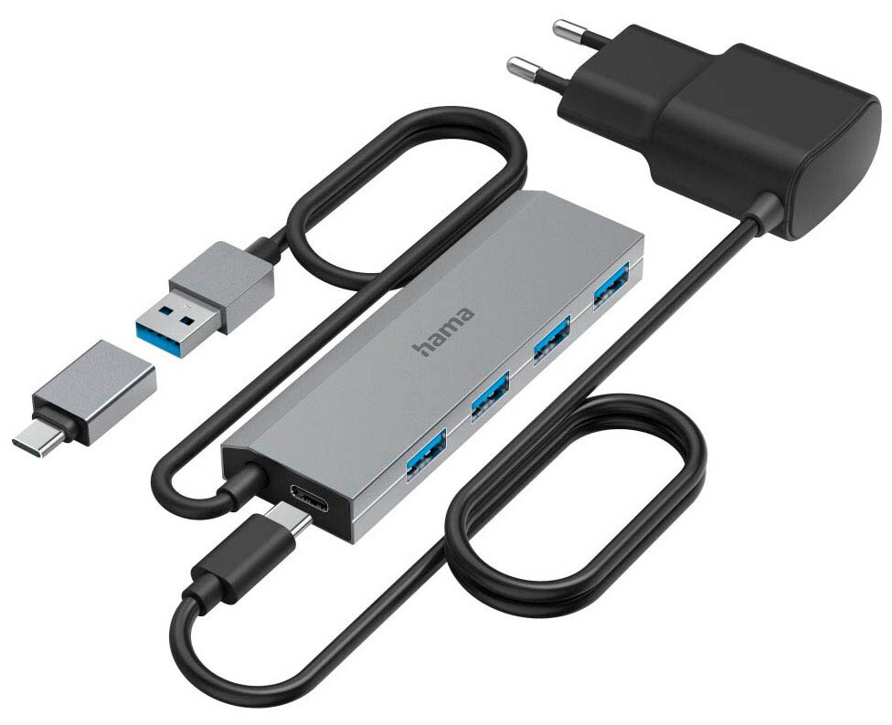 hama USB-Hub 4-fach grau | office discount