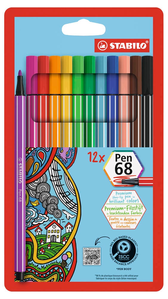 STABILO Pen 68 Filzstifte farbsortiert, 12 St. | office discount