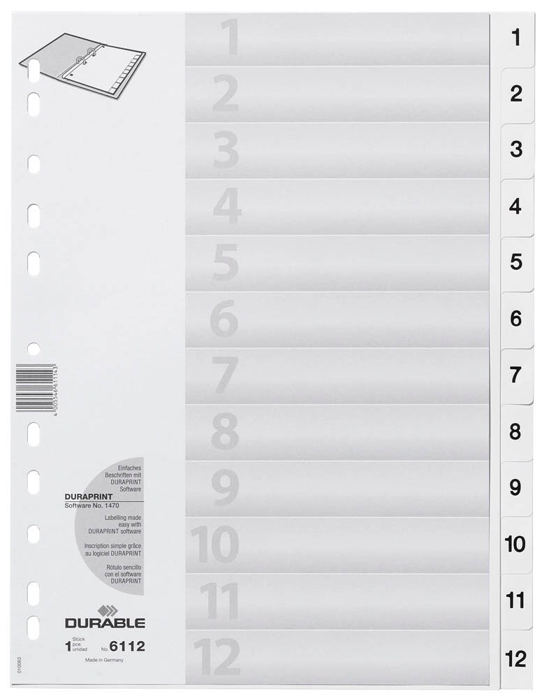 DURABLE Ordnerregister DIN A4 Vollformat 1-12 weiß 12-teilig, 1 Satz ...