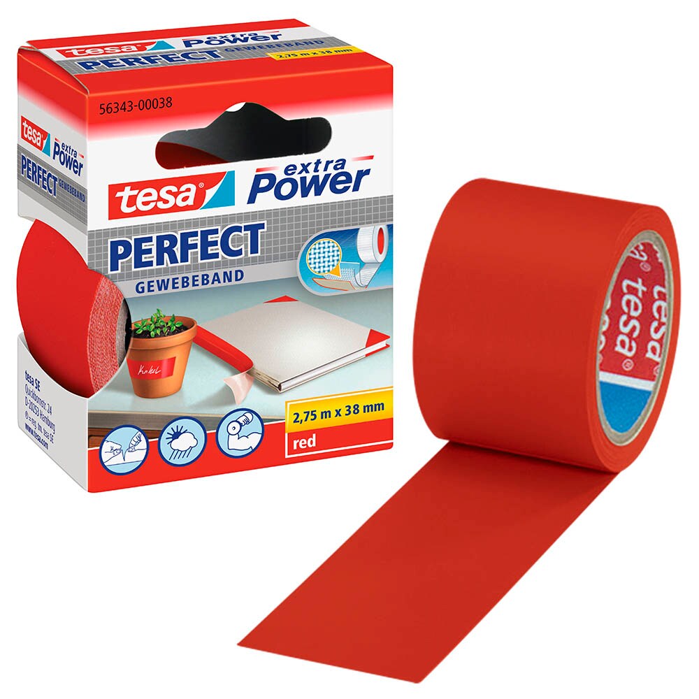 tesa extra Power® Perfect Gewebeband rot 38,0 mm x 2,75 m 1 Rolle ...