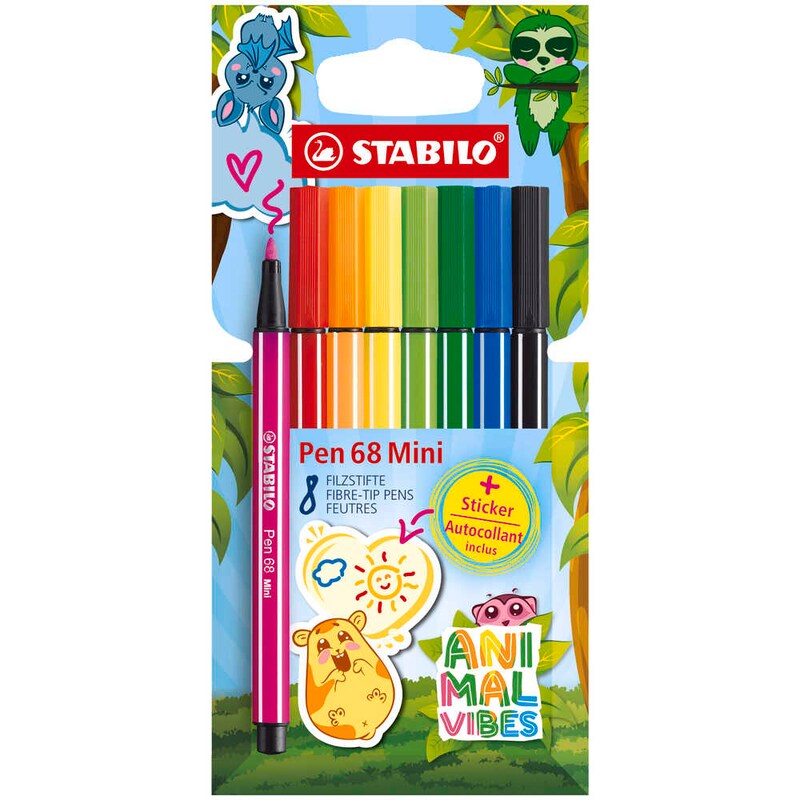 STABILO Pen 68 Mini Animal Vibes Filzstifte farbsortiert, 8 St ...