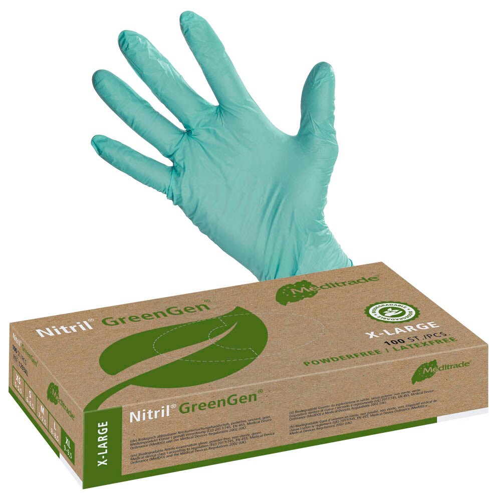 Meditrade® unisex Einmalhandschuhe Nitril® GreenGen® grün Größe XL, 100 ...