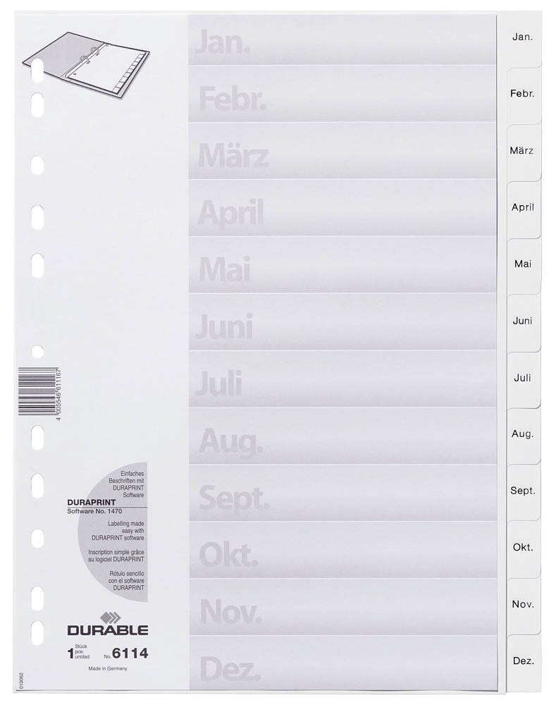 DURABLE Ordnerregister DIN A4 Vollformat Jan.-Dez. weiß 12-teilig, 1 ...
