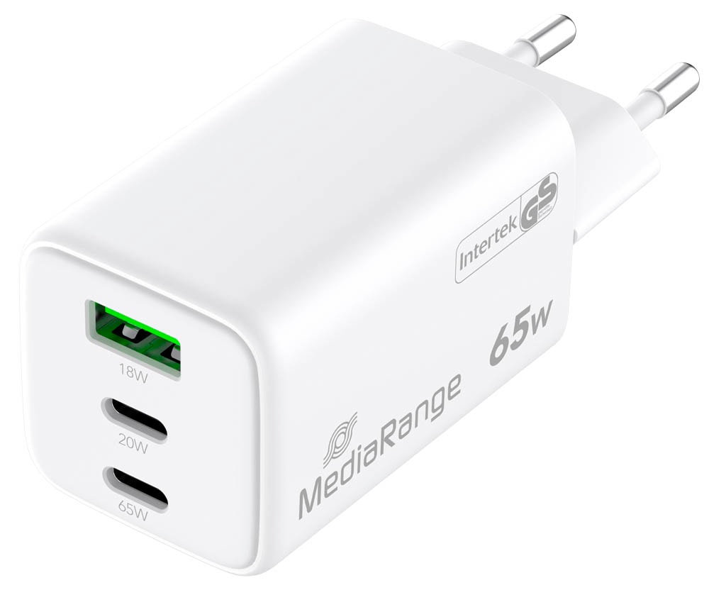MediaRange 65W USB A/USB C Quick Charge Ladeadapter weiß, 65 Watt ...