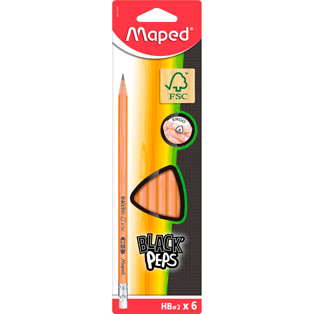 maped BLACK'PEPS Bleistifte HB naturbelassen mit Radierer, 6 St ...