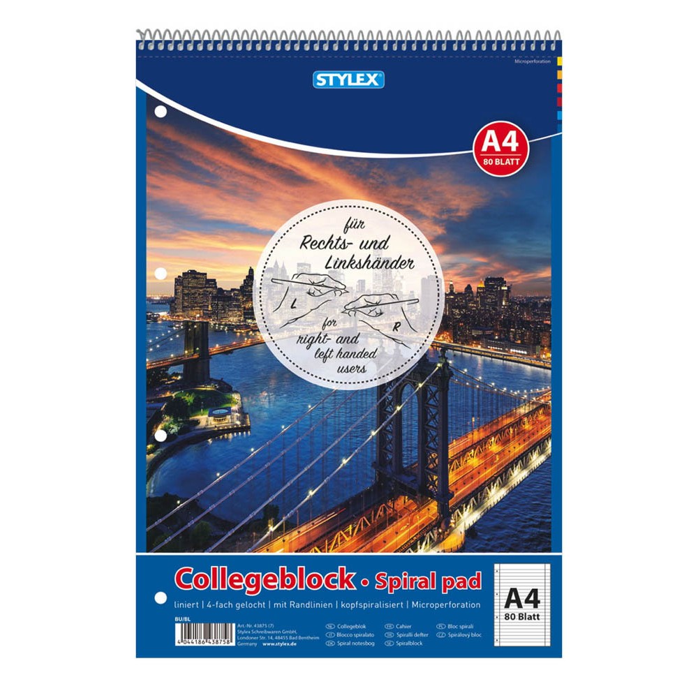 TOPPOINT Collegeblock Spiral pad liniert DIN A4 Innen- und Außenrand ...