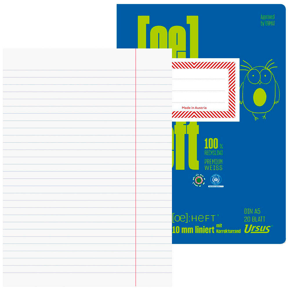 Ursus Schulheft OE Recycling Lineatur 7 liniert DIN A5 Korrekturrand ...